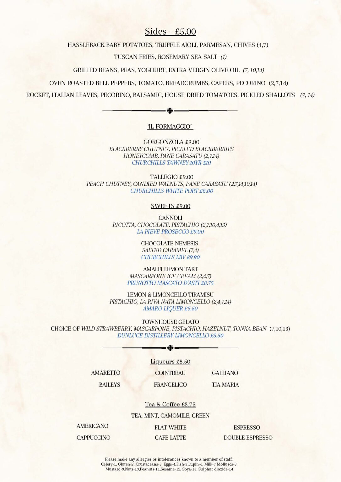 Dinner Menu - Bushmills Townhouse
