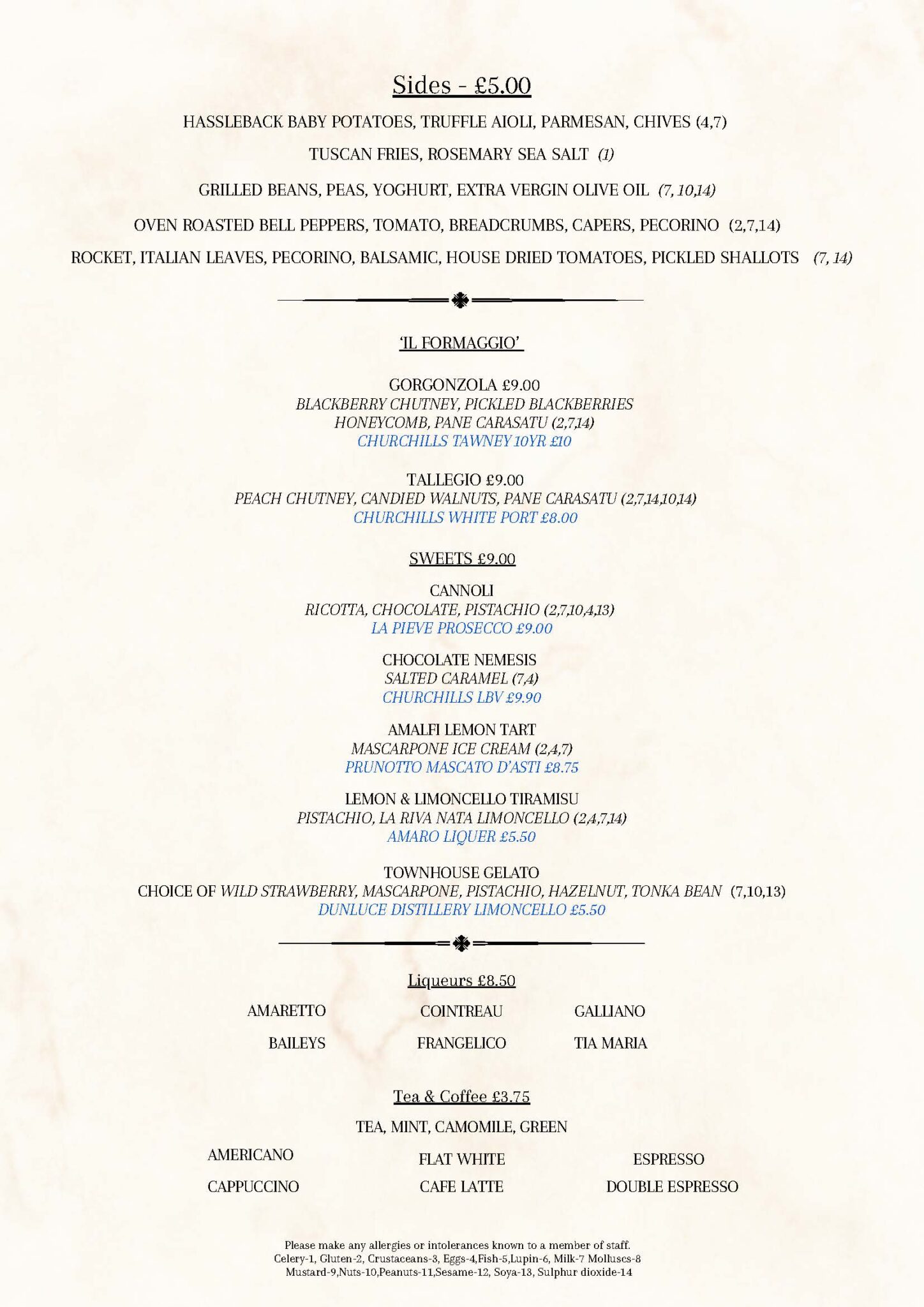 Dinner Menu - Bushmills Townhouse
