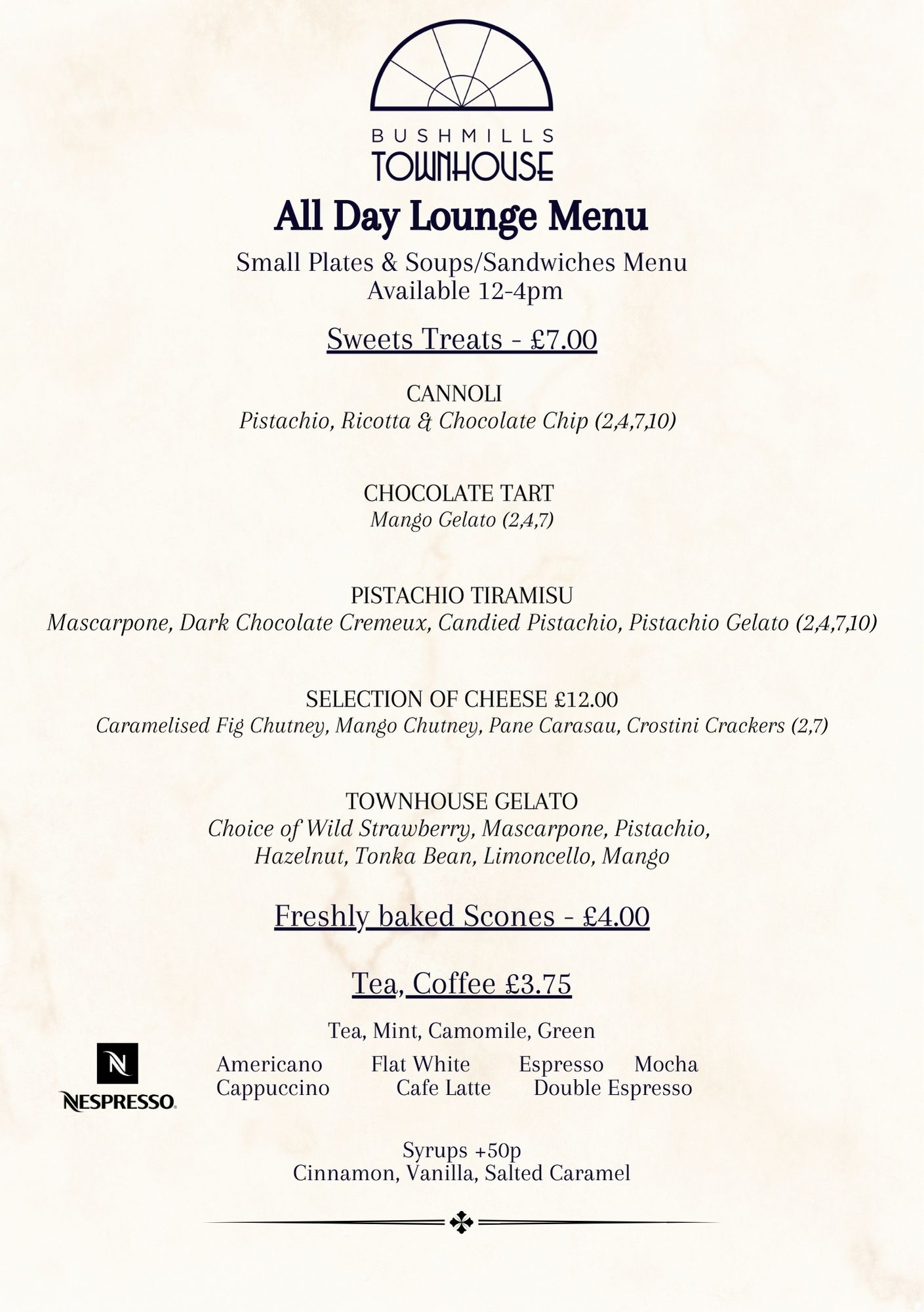 Lounge Menu - Bushmills Townhouse